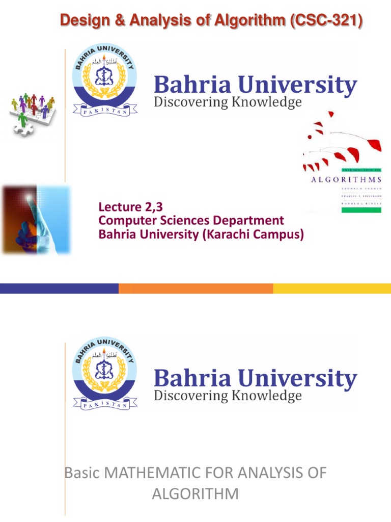 Design & Analysis of Algorithm (CSC-321) : Lecture 2,3 Computer Sciences Department Bahria ...