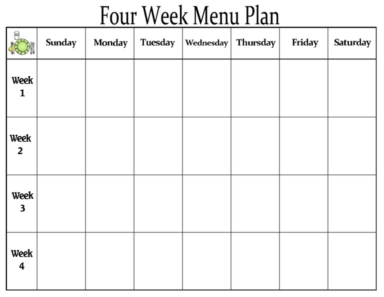 Four Week Dinner Menu - Blank | PDF