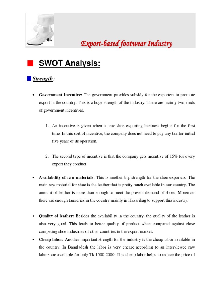 SWOT Analysis of Footware Industry | PDF | Subsidy | Leather