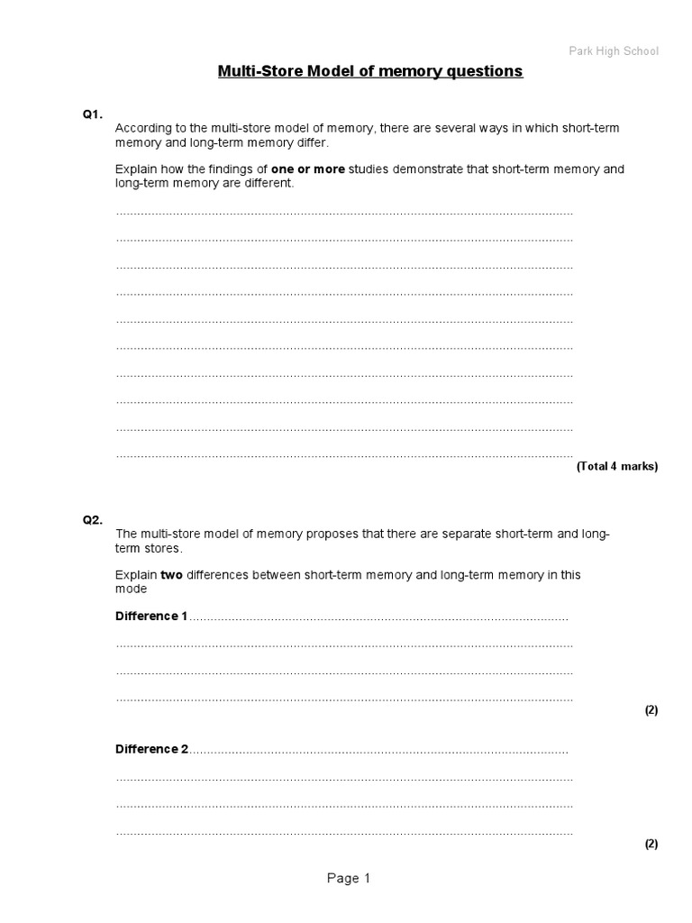 Multi Store Model of Memory Questions | PDF | Memory Processes | Memory