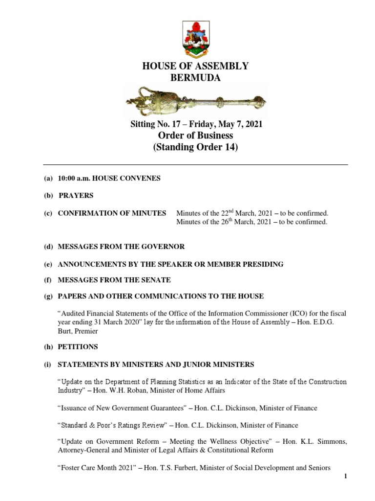 Order of Business Friday 7 May 2021 | PDF | Public Law | Government ...