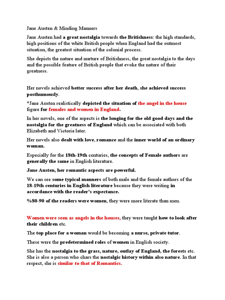 Jane Austen's Nostalgia & Blake's Romanticism | PDF | Jane Austen ...