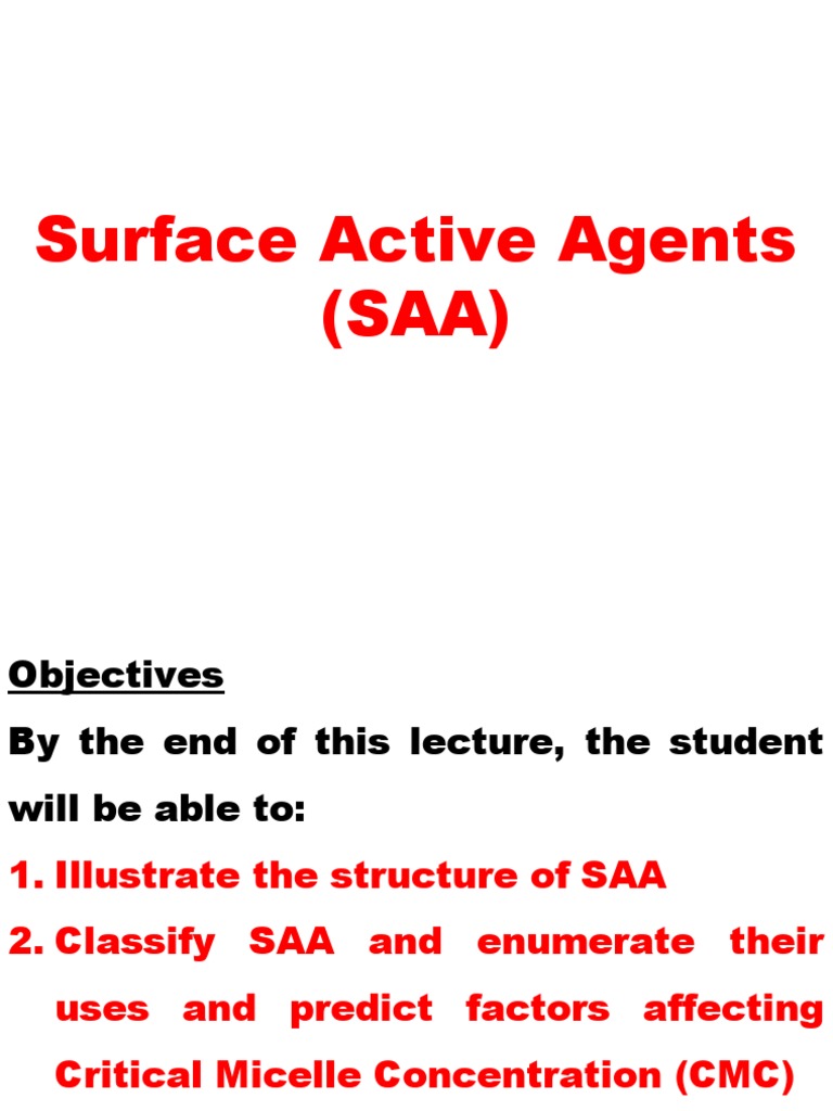 Lecture 2 Surface Active Agents | PDF | Adsorption | Surfactant