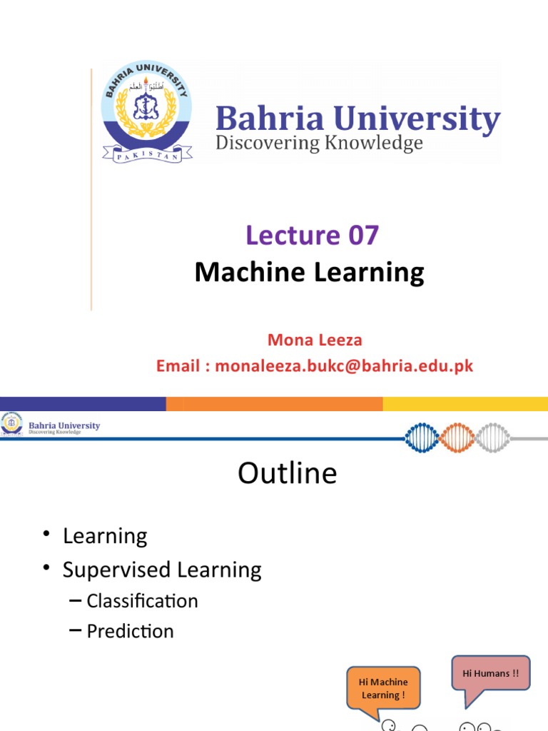 Machine Learning: Mona Leeza Email: Monaleeza - Bukc@bahria - Edu.pk ...
