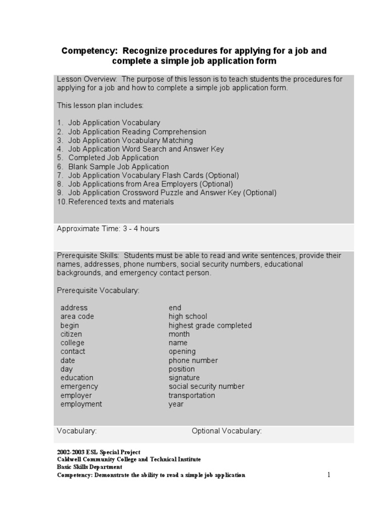 Teaching Students Job Application Skills: A Comprehensive Lesson Plan ...