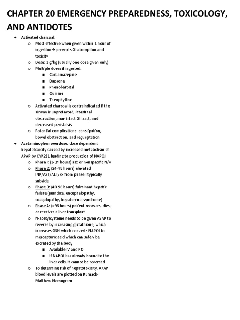 Chapter 20 - Emergency Preparedness, Toxicology, and Antidotes | PDF