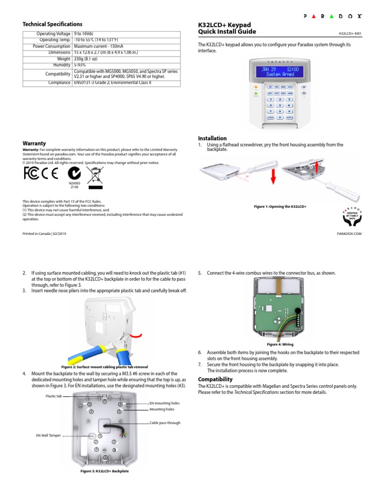 K32LCD+ Keypad Quick Install Guide: Technical Specifications | PDF ...