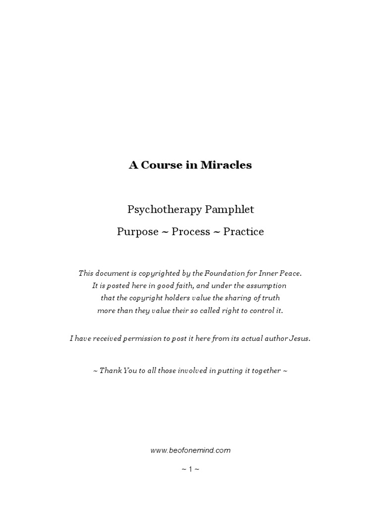 A Course in Miracles Psychotherapy Pamphlet: Purpose Process & Practice ...