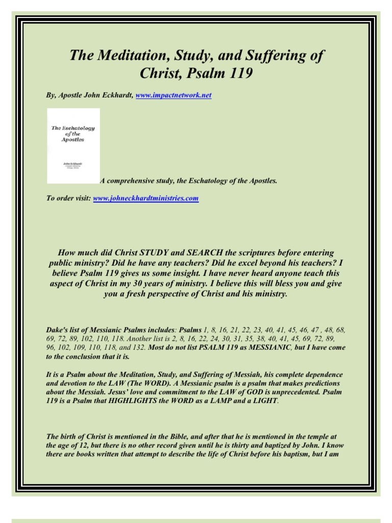 The Meditation, Study, and Suffering of Christ, Psalm 119 | PDF ...