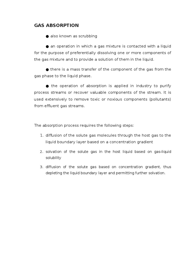 Gas Absorption and Desorption Processes | PDF | Solution | Gases