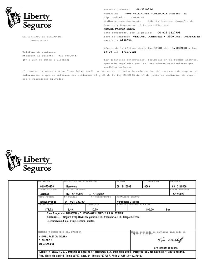 04w213227991 Recibo Poliza | PDF | Póliza de seguros | Reaseguro