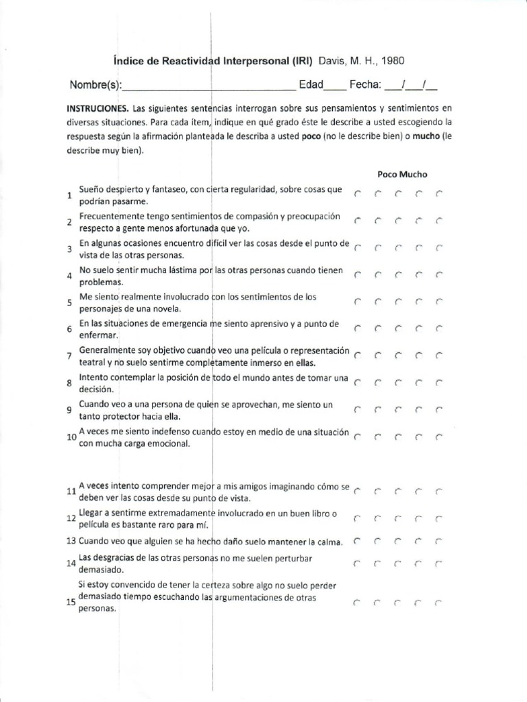 Indice de Reacitividad Interpersonal IRI | PDF