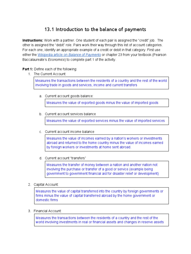 13.1 Introduction To The Balance of Payments Answer Key | PDF | Capital ...