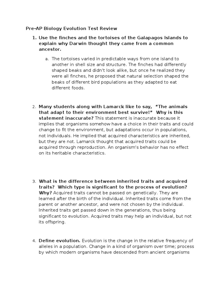 Evolution Pre AP Test Review 2011 1 | PDF | Natural Selection | Evolution