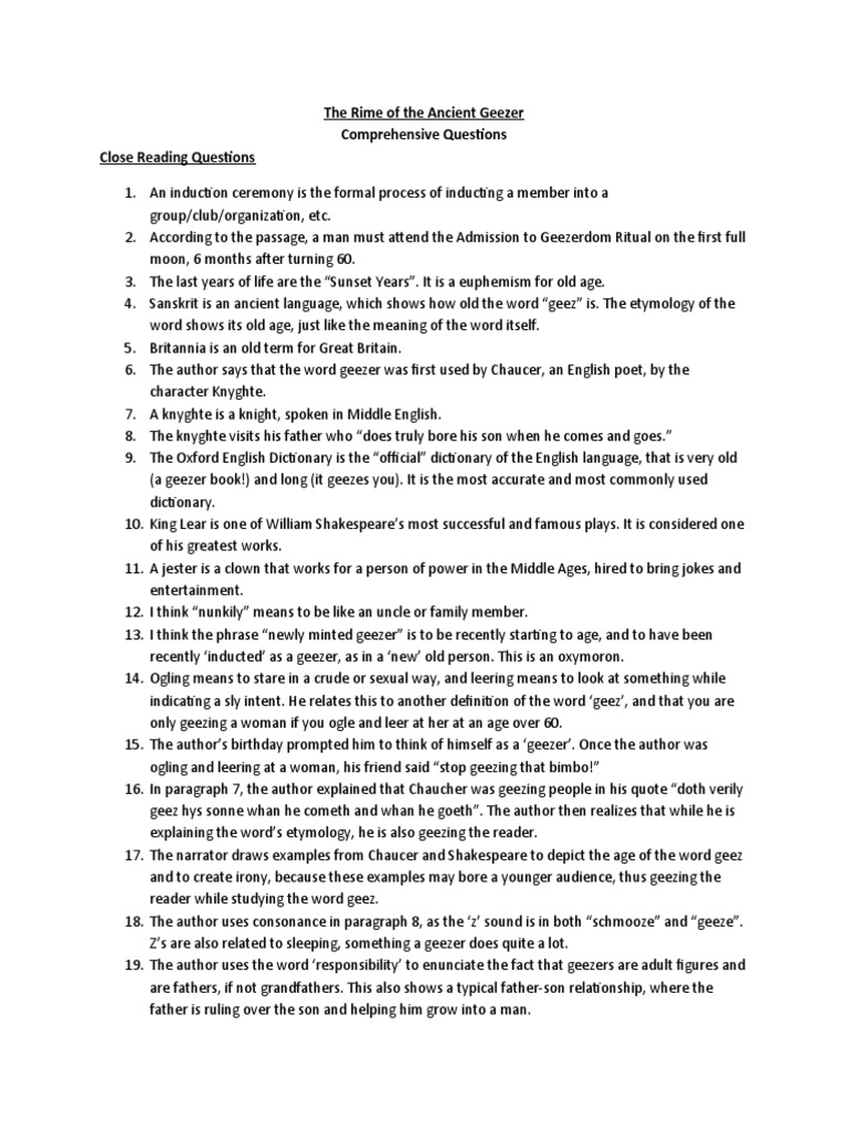 Understanding "Geezer": A Comical Analysis | PDF | Sentence ...