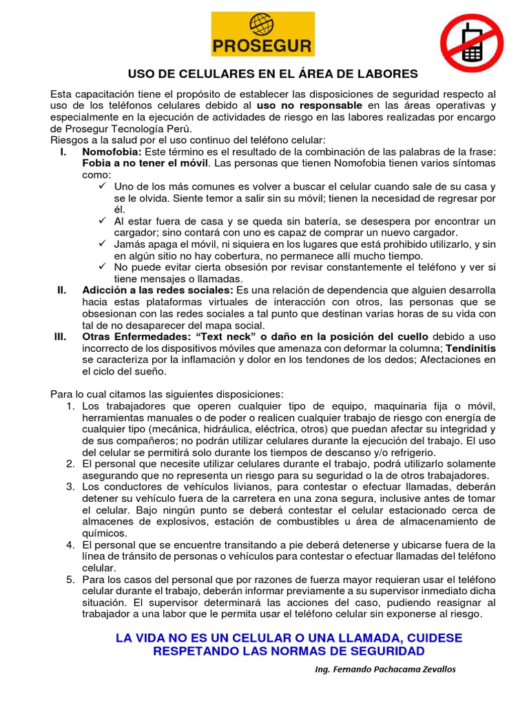 Uso Seguro del Celular en el Trabajo | PDF | Teléfonos móviles | Sociedad