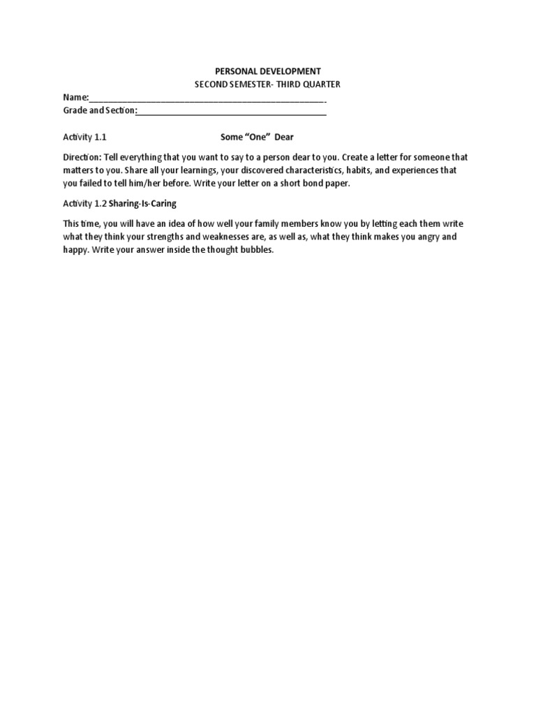 Personal Development Activities Guide | PDF | Self-Improvement