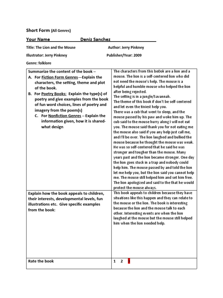 Short Form-Folklore Ece 260 | PDF | Lion | Books