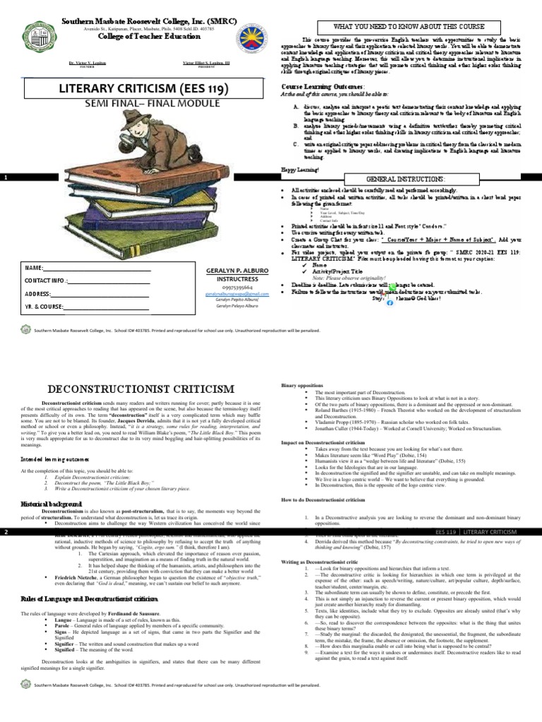 Deconstructionist Criticism Overview | PDF | Deconstruction | Archetype
