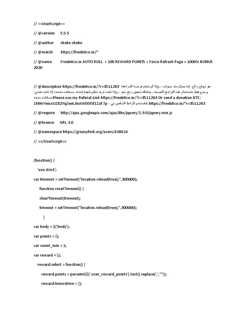 UserScript Freebitcoin Auto Roll | PDF