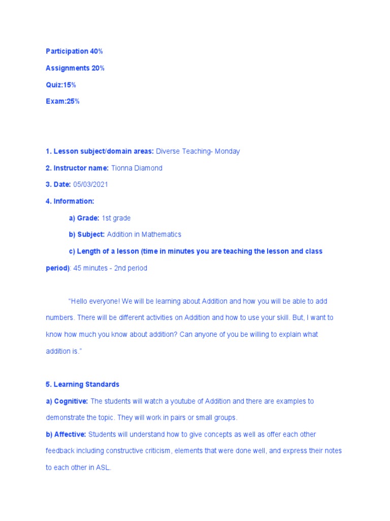 Di Lesson Plan | Download Free PDF | Attention | Teachers