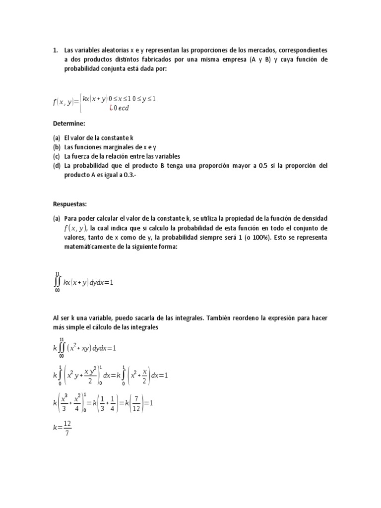 Ejercicios Resueltos de Variables Aleatoria y Conjunta | PDF | Correlación y dependencia | Integral