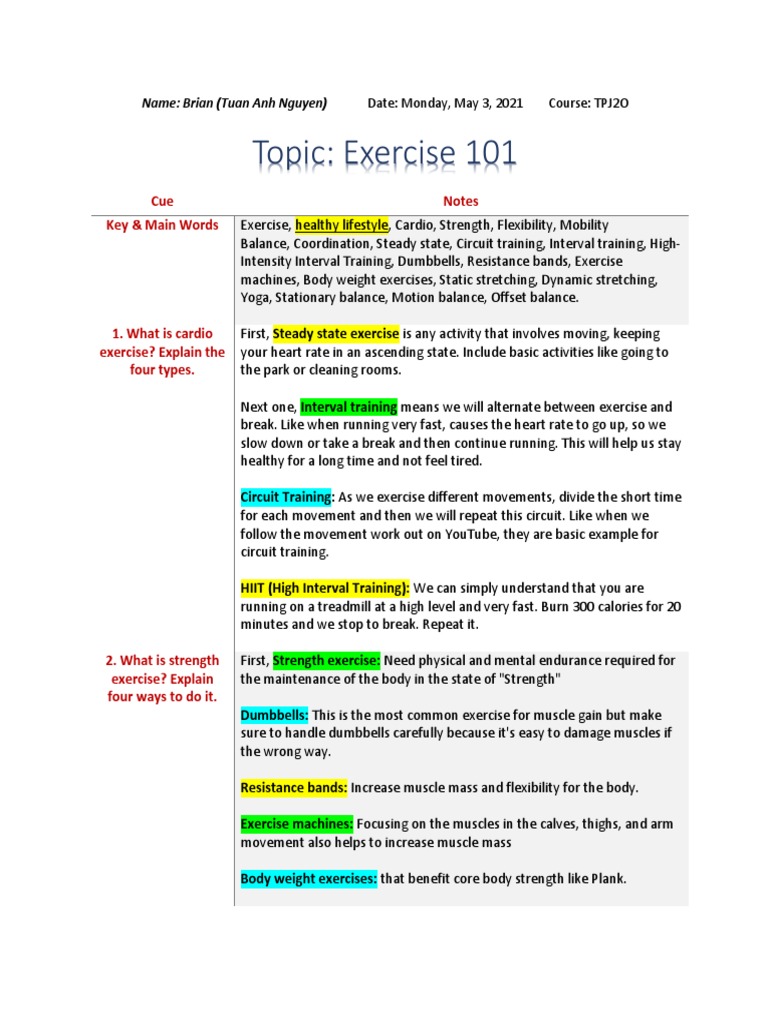 Homework Notes Template (May 3) | PDF | Flexibility (Anatomy) | High ...