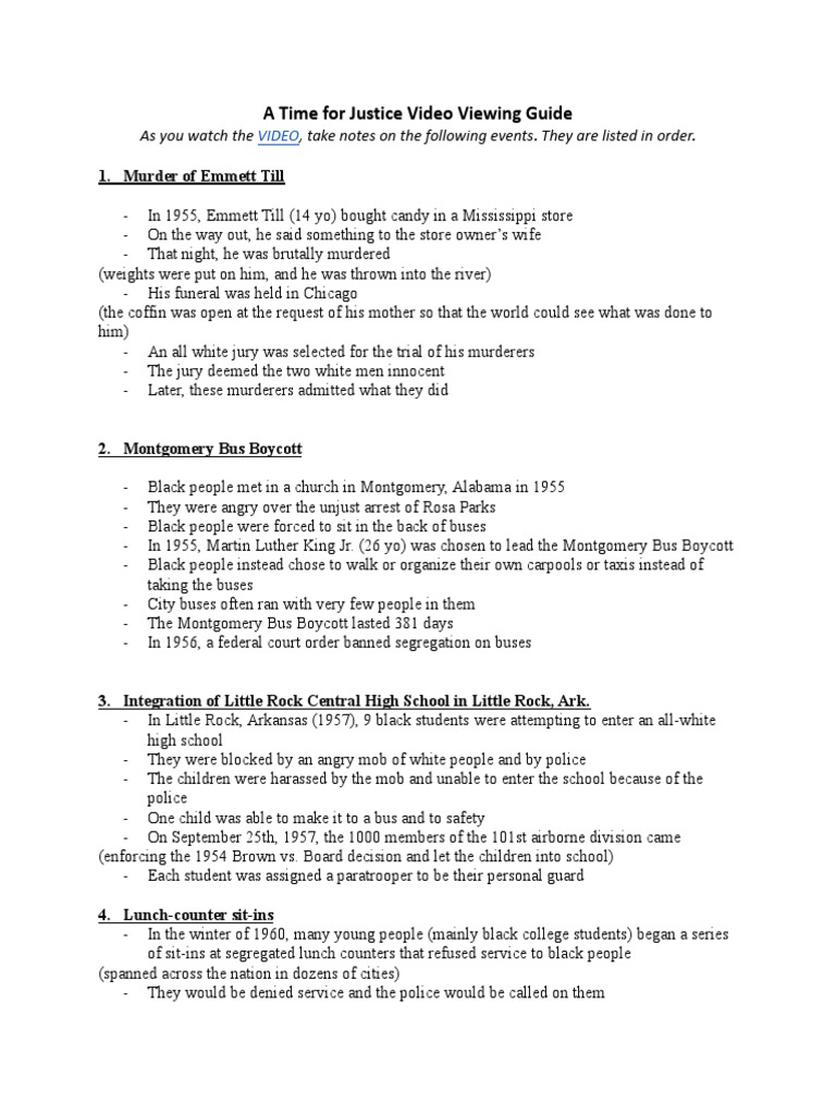 A Time for Justice Viewing Guide | PDF | The United States | Politics ...