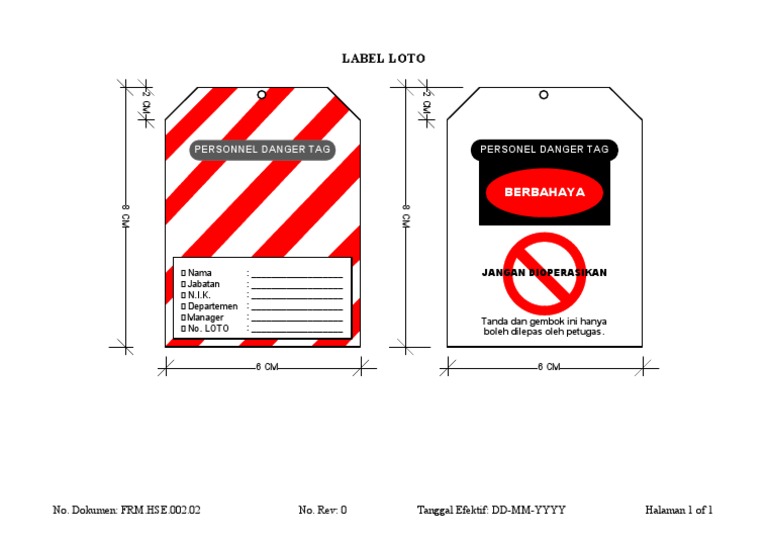 FRM - HSE.002.02 - Label LOTO | PDF