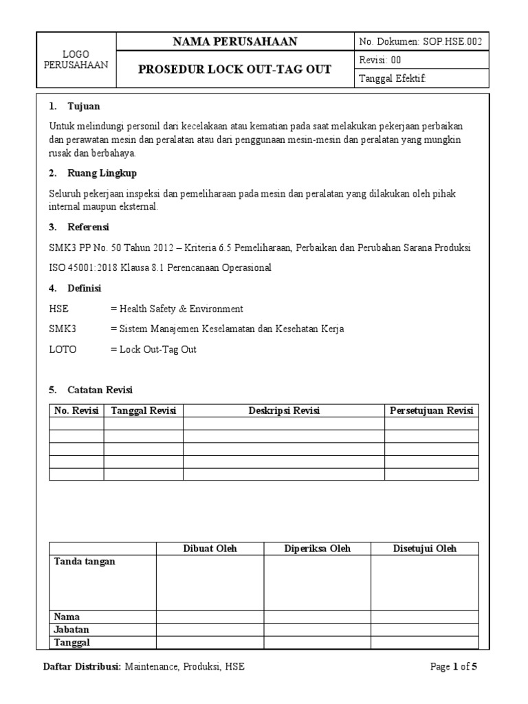 SOP - HSE.002 Prosedur LOTO | PDF