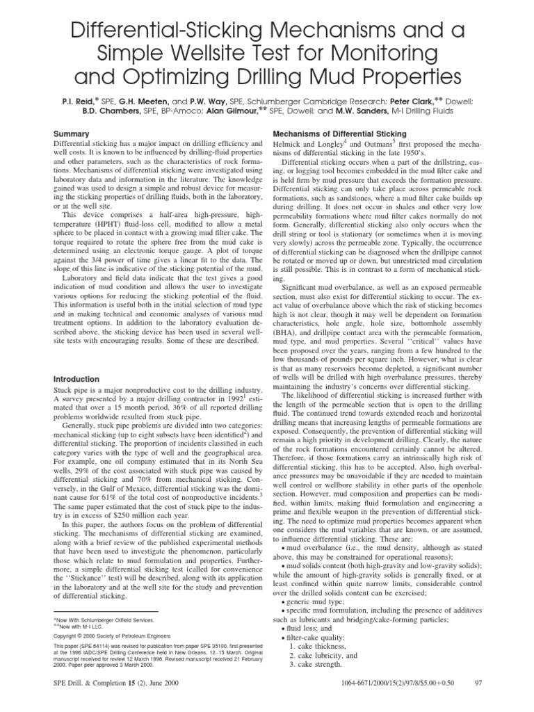 Differential-Sticking Mechanisms and A Simple Wellsite Test For ...