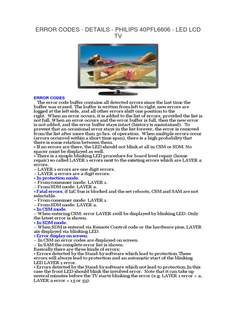 Philips 40PFL6606 Error Codes Guide | PDF | Computer Science | Computer ...