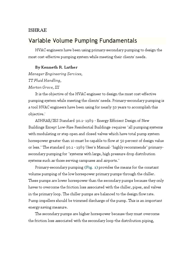 Ishrae Variable Volume Pumping System | PDF | Pump | Valve Ishrae Variable Volume Pumping System | PDF | Pump | Valve