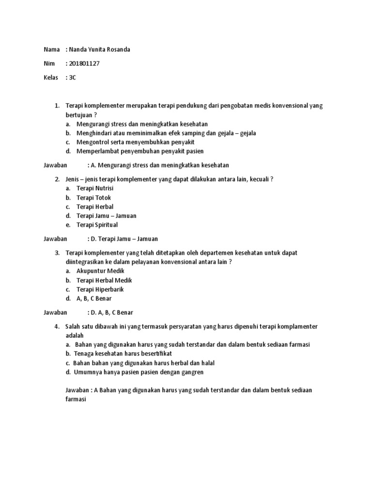 Soal MC Terapi Komplementer (Nanda YR 127) | PDF