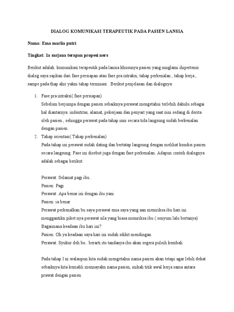 Dialog Komunikasi Terapeutik Pada Pasien Lansia | PDF
