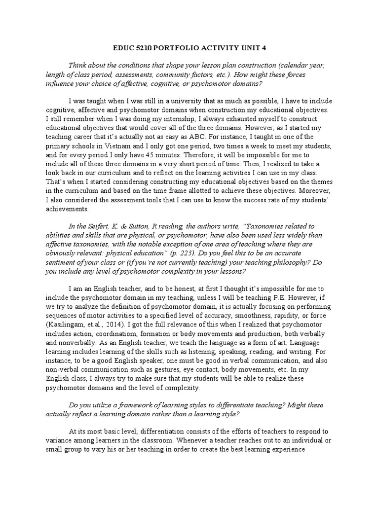 Portfolio Activity in Lesson Planning | PDF | Nonverbal Communication ...
