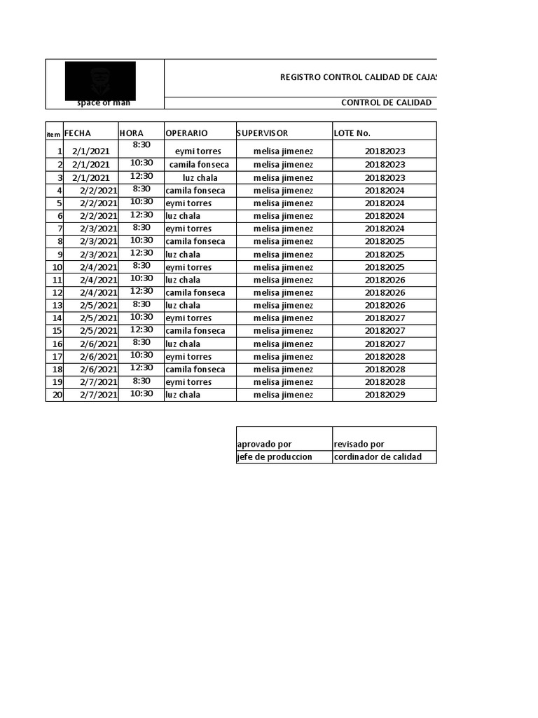 Formato Registro Control Calidad Cajas de Carton | PDF