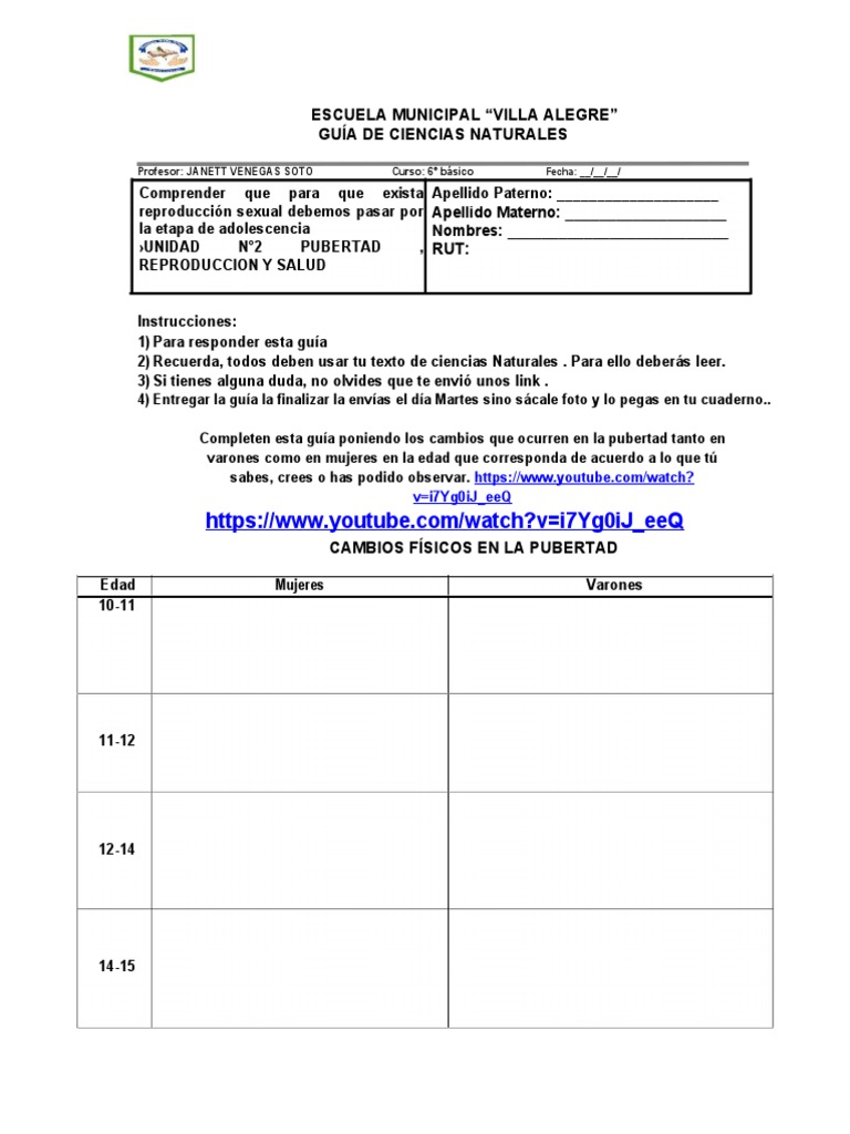 Guia 11 Cs Naturales 6to Básico La Pubertad | PDF