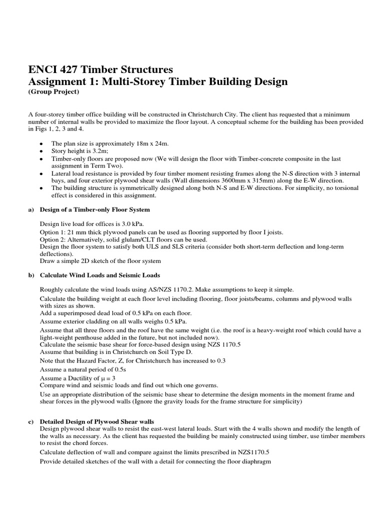 ENCI 427 Timber Structures Assignment 1: Multi-Storey Timber Building Design | PDF | Beam ...