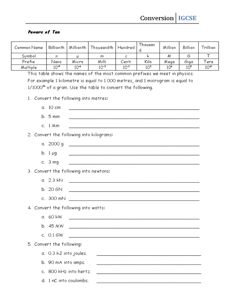 WS Unit Conversions PDF Notation Quantity