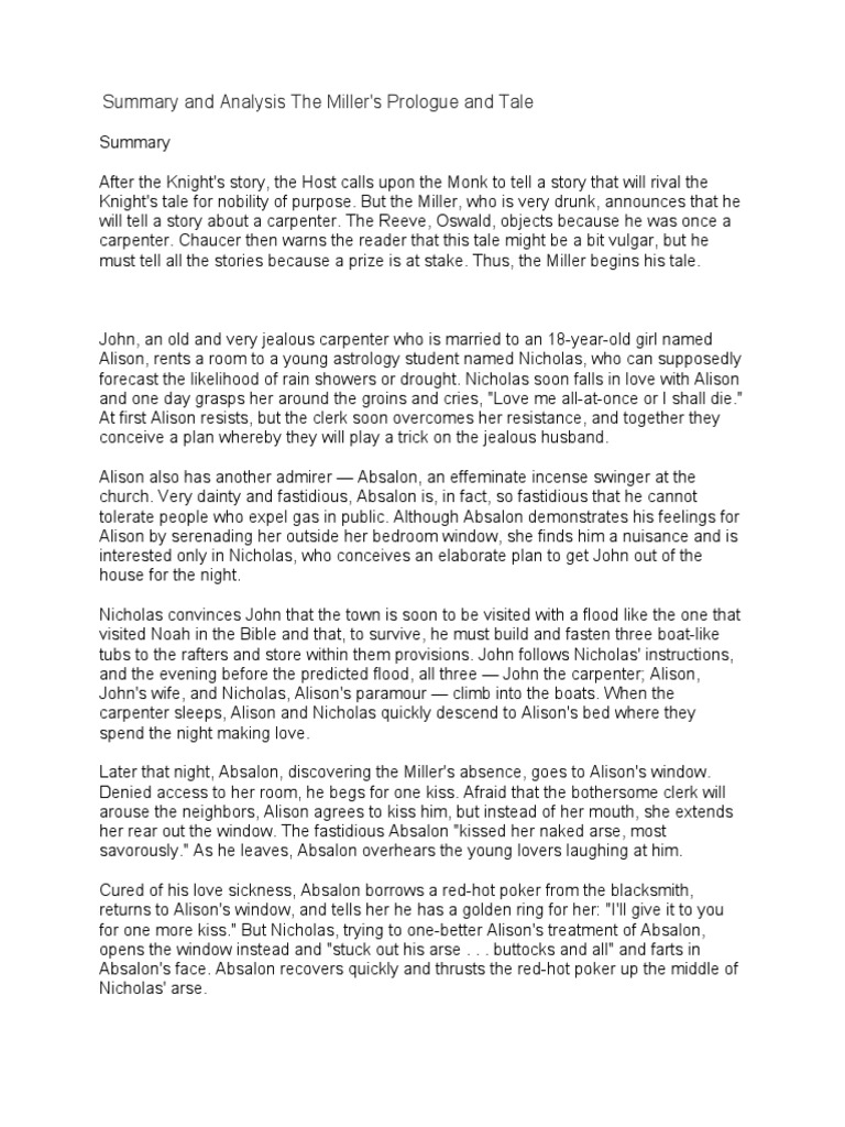 Summary and Analysis The Miller's Prologue and Tale | PDF