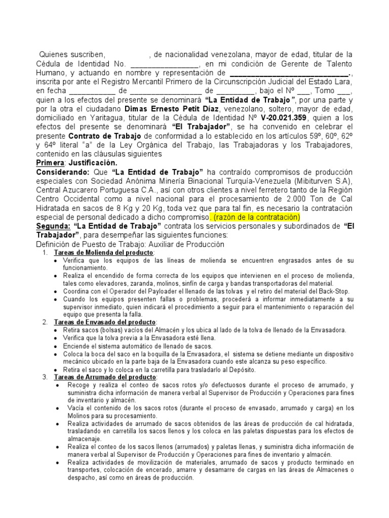 Contrato de Trabajo Por Obra Determinada | PDF | Almacén | Business