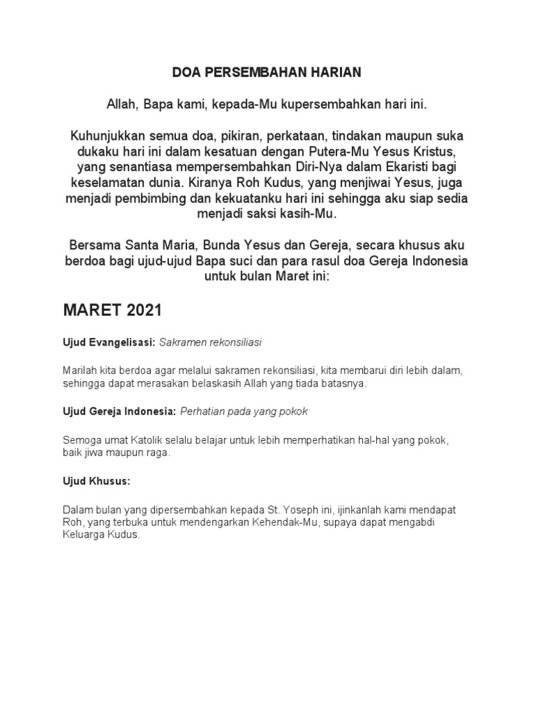 DOA PERSEMBAHAN HARIAN Maret 21 | PDF