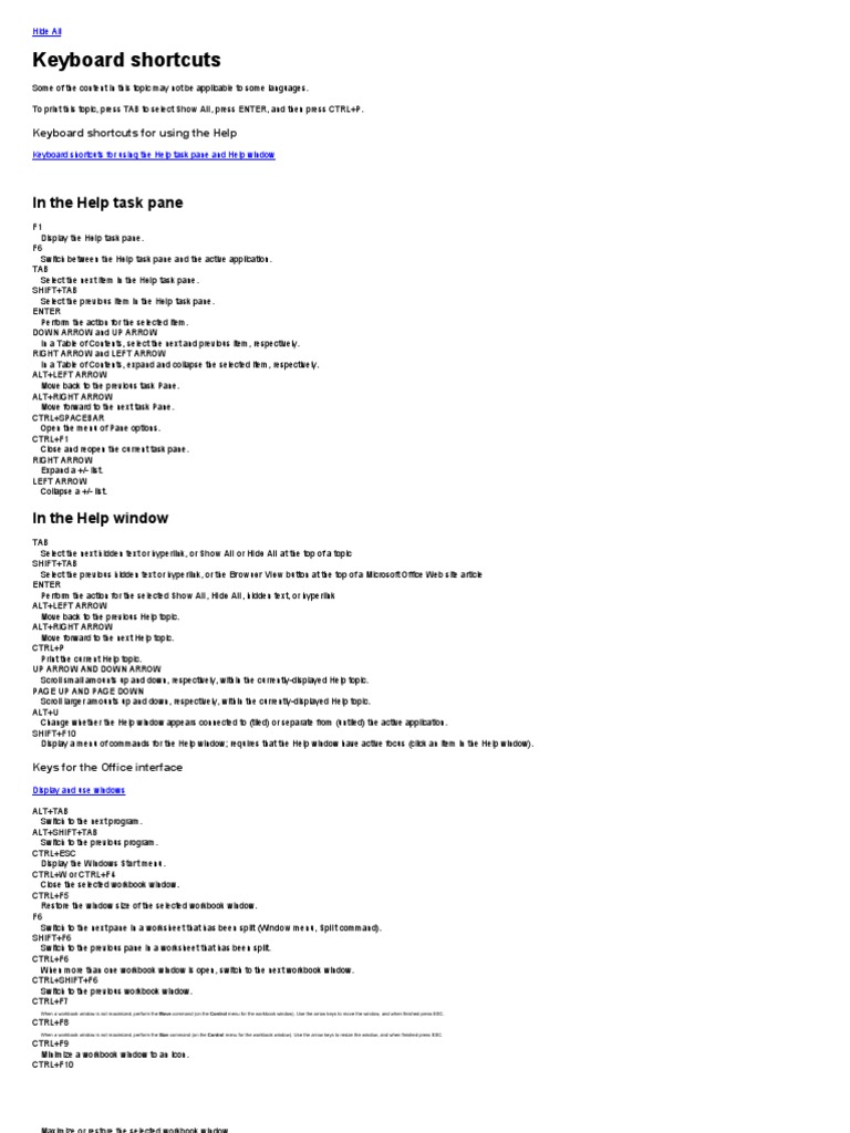 Excel Short Cuts Pdf Menu Computing Graphical User Interfaces