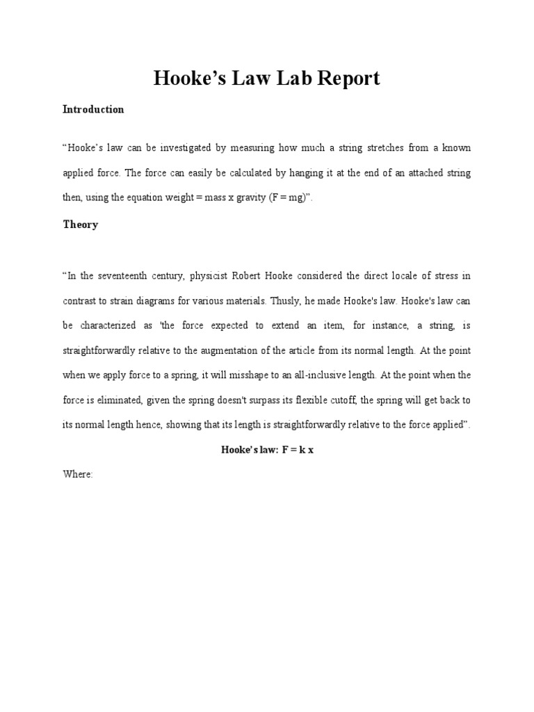 Hooke’s Law Lab Report: Investigating the Relationship Between Force ...