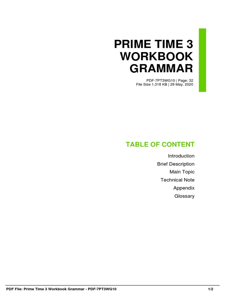 Prime Time 3 Workbook Grammar: Table of Content | PDF