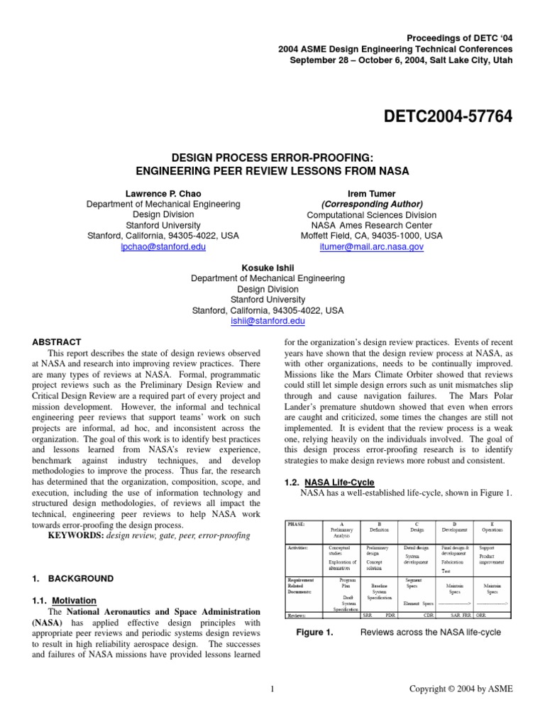 Design Process Error Proofing-Engineering Peer Review Lessons From NASA ...