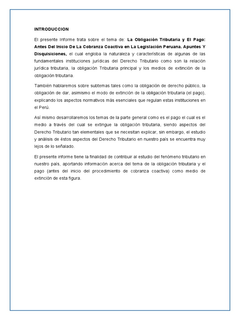 Informe La Obligación Tributaria - Tributacion Municipal | PDF | Pagos ...
