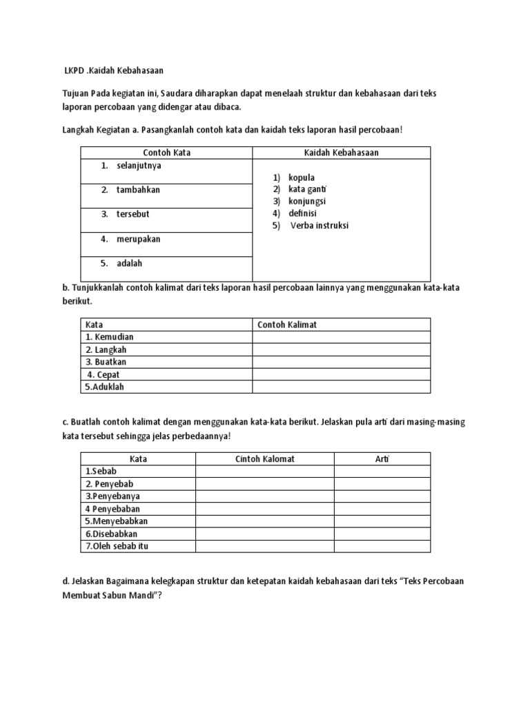LKPD. Kaidah Kebahasaan | PDF
