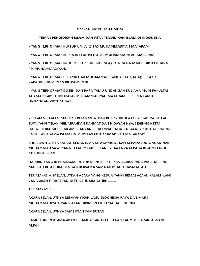 Naskah MC Kuliah Umum | PDF